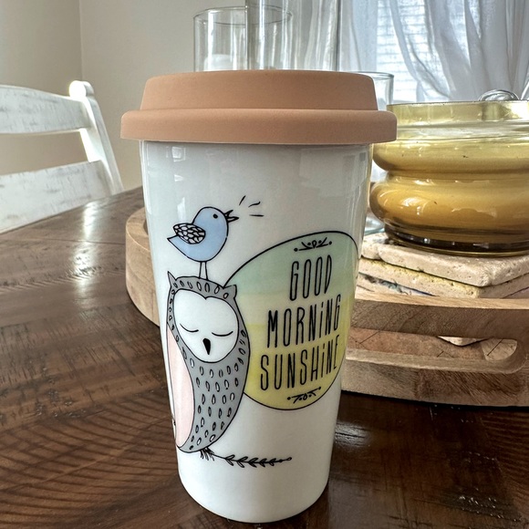 Ciroa | Kitchen | Ciroa White Peach Owl Coffeetea Porcelain Travel Mug ...